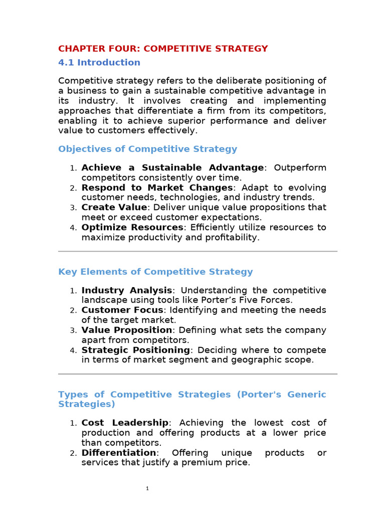 Chapter Four Competitive Strategy | PDF | Strategic Management ...