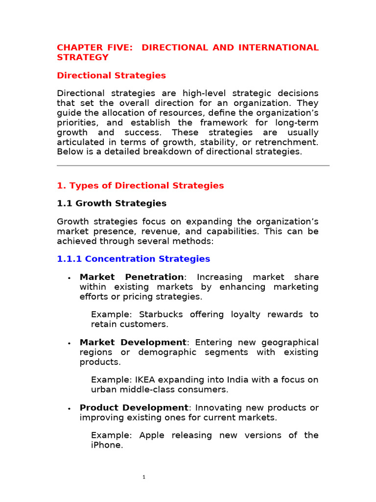 Chapter Five Directional and International Strategy | PDF | Market ...