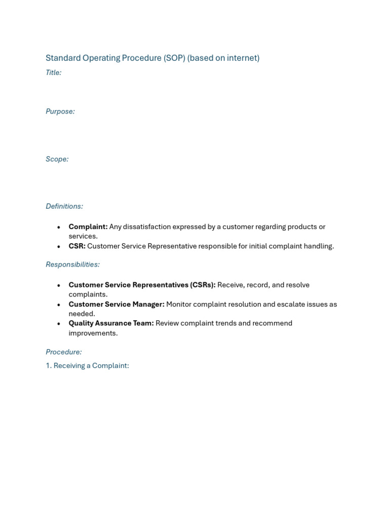 Standard Operating Procedure (SOP) | PDF | Corporate Social ...