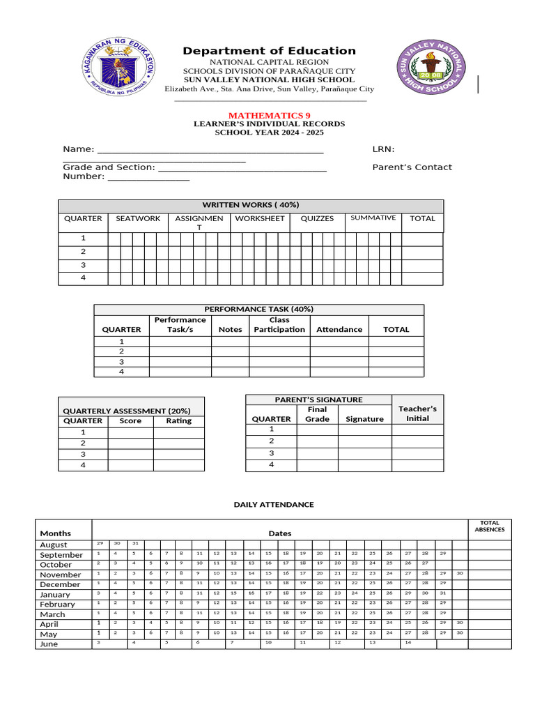 Learners Individual Records | PDF | Education Theory | Educational ...