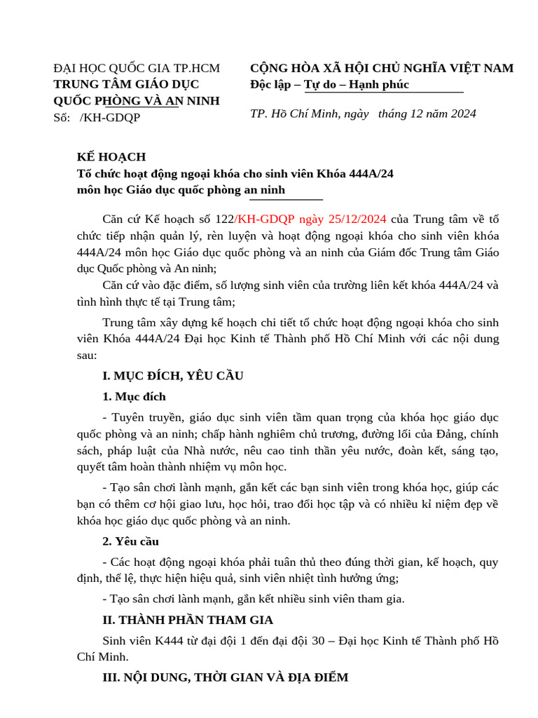 KH HĐNK k444-Qlsv | PDF