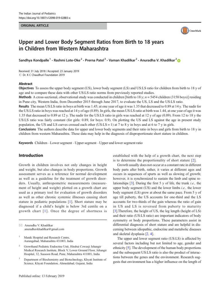 Upper-Lower Segment Ratios in Children | PDF | Diseases And Disorders