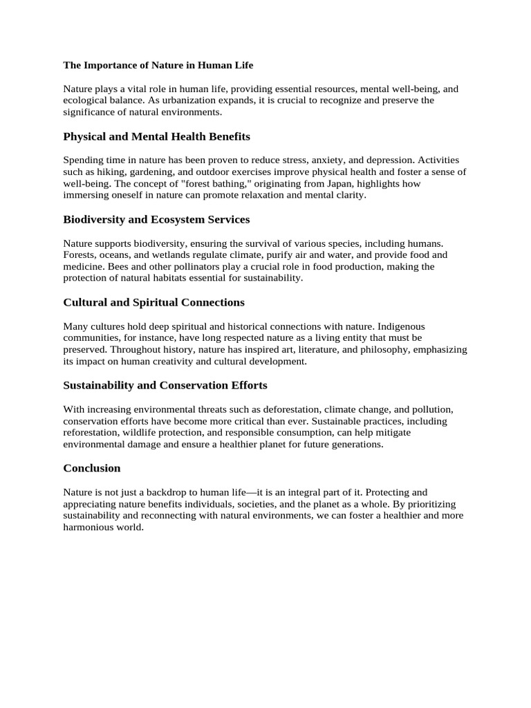 Benefits of Nature for Human Well-Being | PDF