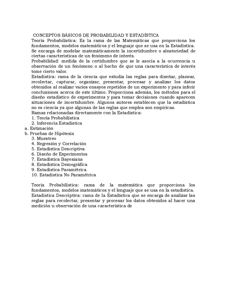 CONCEPTOS B-SICOS DE PROBABILIDAD Y ESTADISTICA | PDF | Muestreo (Estadísticas) | Estadísticas