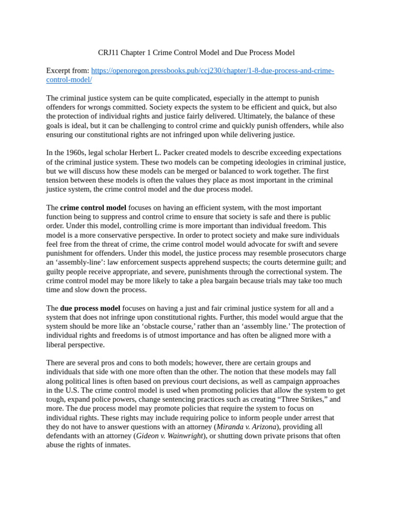 HM Chp1CJModels | PDF | Crime & Violence | Criminal Justice