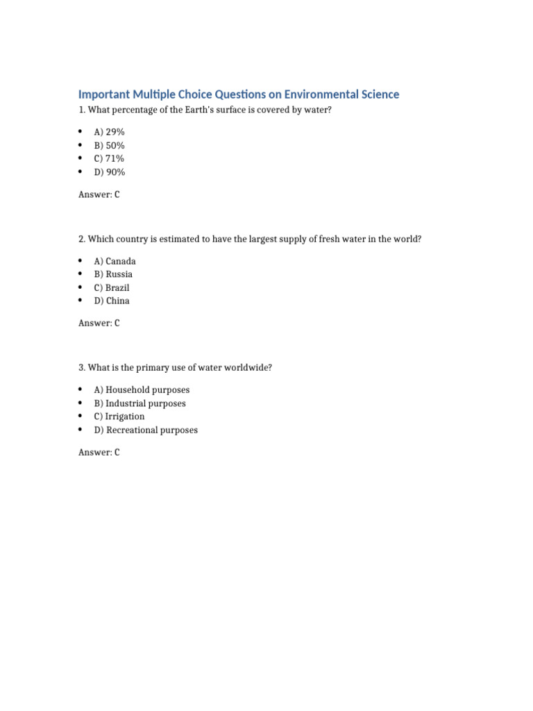 Environmental Science MCQs | PDF