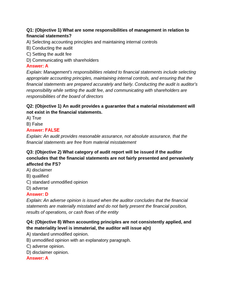 Câu hỏi chap 3 | PDF | Auditor's Report | Audit