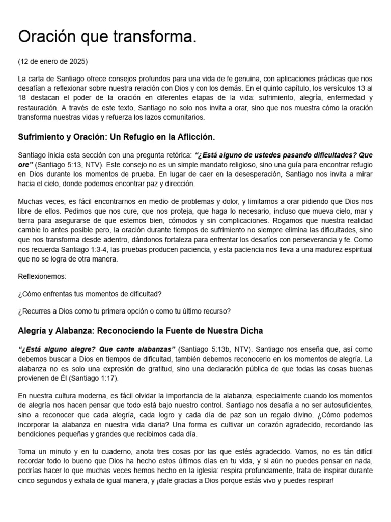 Oración Que Transforma | PDF | Oración | Gratitud