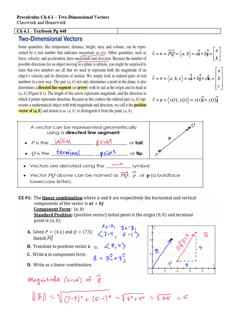 Two-Dimensional Vectors in Precalculus | PDF