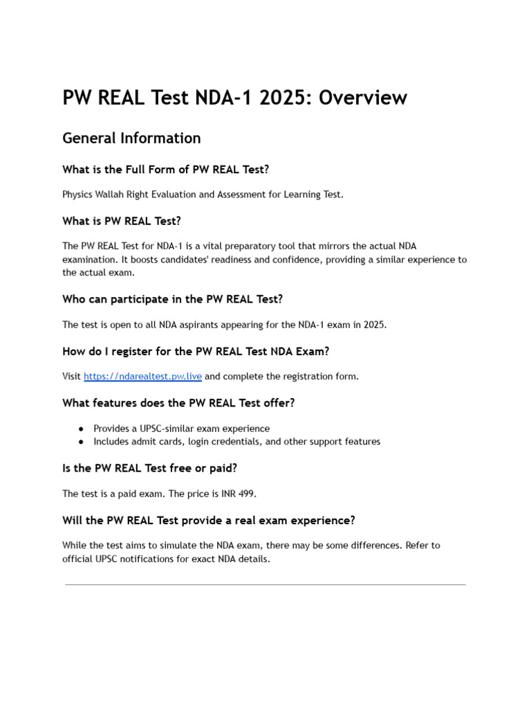 PW NDA REAL Test Series Overview | PDF
