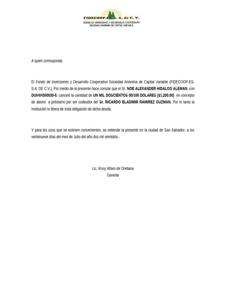 Liberación de Deuda de Codeudor | PDF