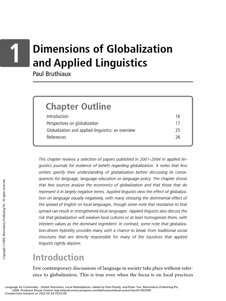 1 Dimensions of Globalization and Applied Linguistics | PDF | Globalization | Linguistics