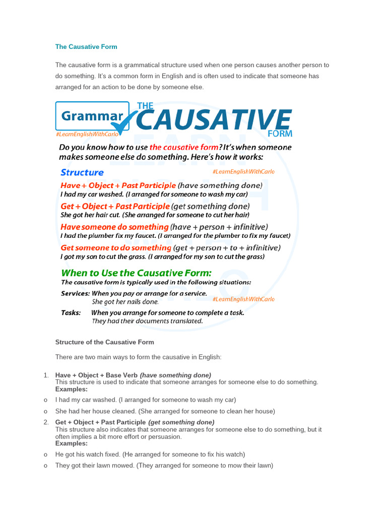 English Causative Form Guide | PDF | Linguistics | Grammar