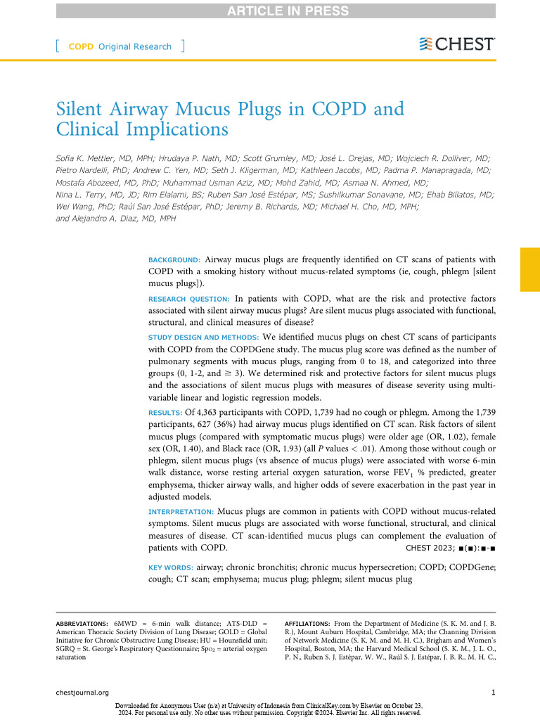 Silent Airway Mucus Plugs in COPD and Clinical Implications 2 | PDF ...