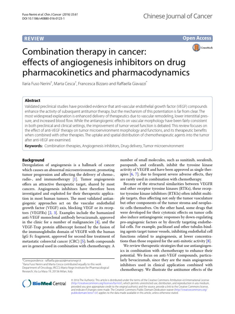 Combination Therapy in Cancer Effects of Angiogenesis Inhibitors on Drug Pharmacokinetics and ...