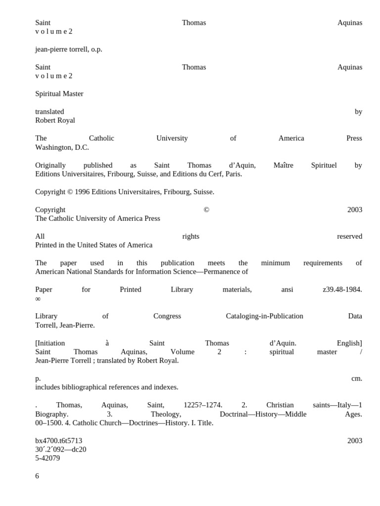 Saint Thomas Aquinas Vol 2 Torrell Jean Pierre O P R 5783 | PDF | Theology | Thomas Aquinas