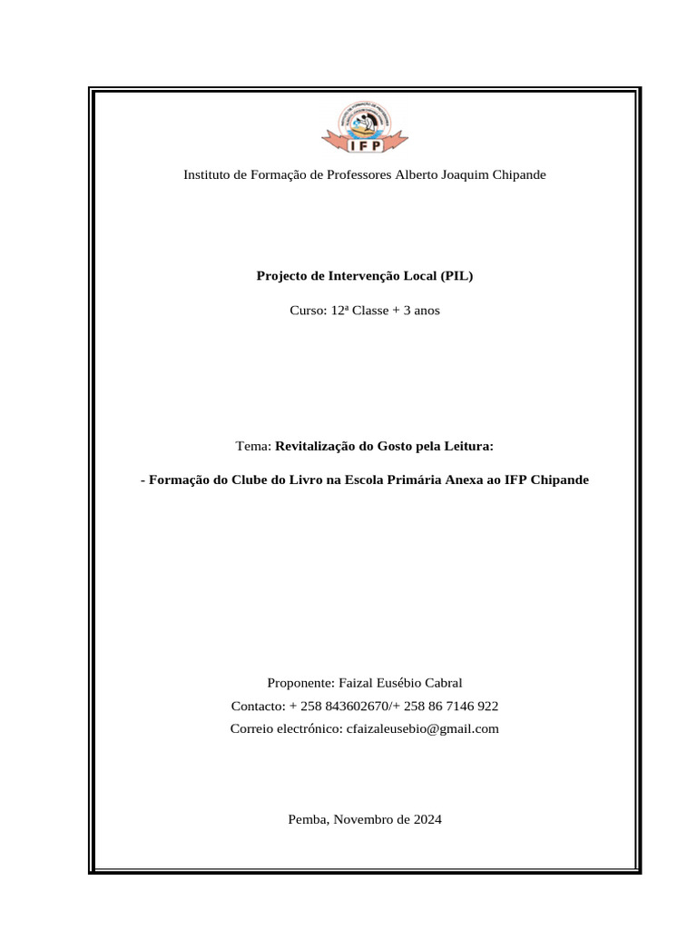Revitalização da Leitura no IFP Chipande | PDF | Pedagogia | Escolas