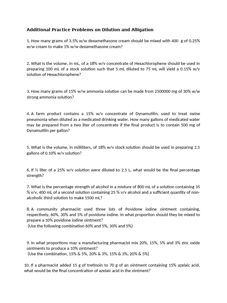 Additional Practice Problems On Dilution and Alligation | PDF