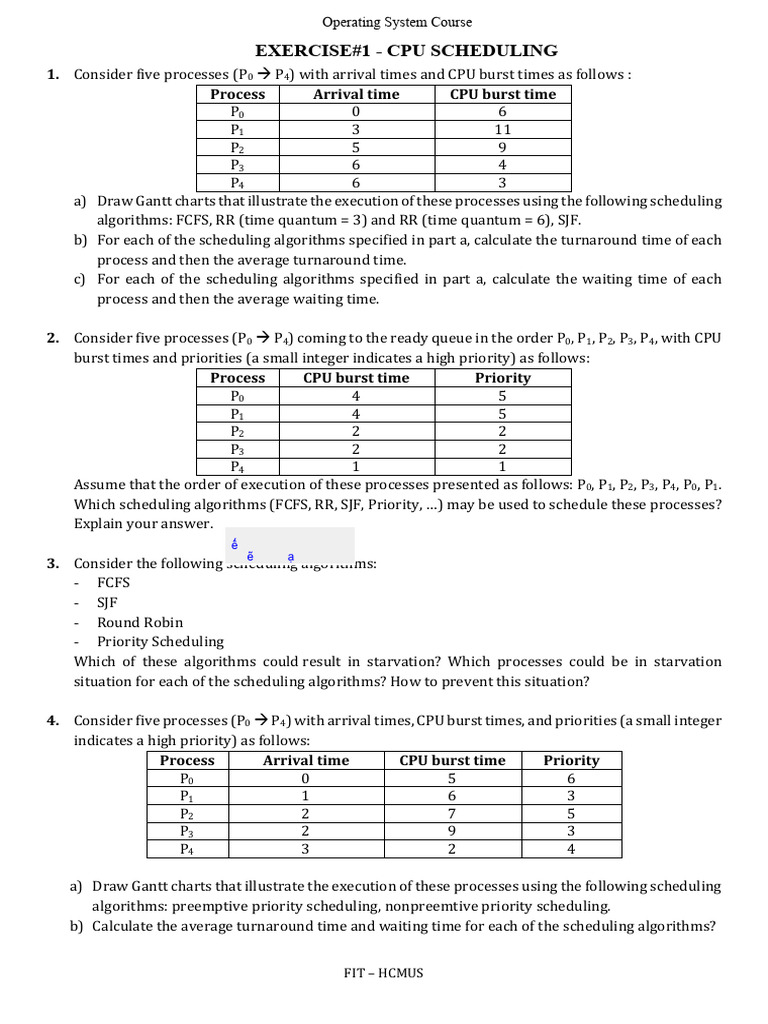 Exercise 1 Cpu Scheduling Pdf Scheduling Computing Concurrent