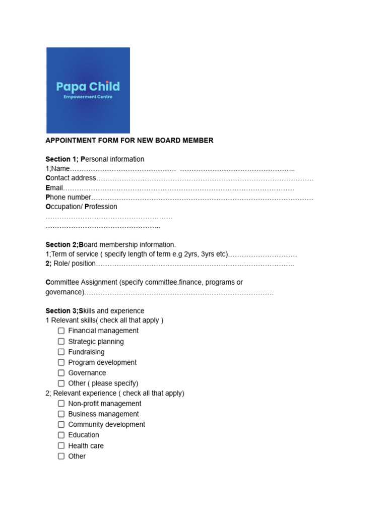 New Board Member Appointment Form | PDF