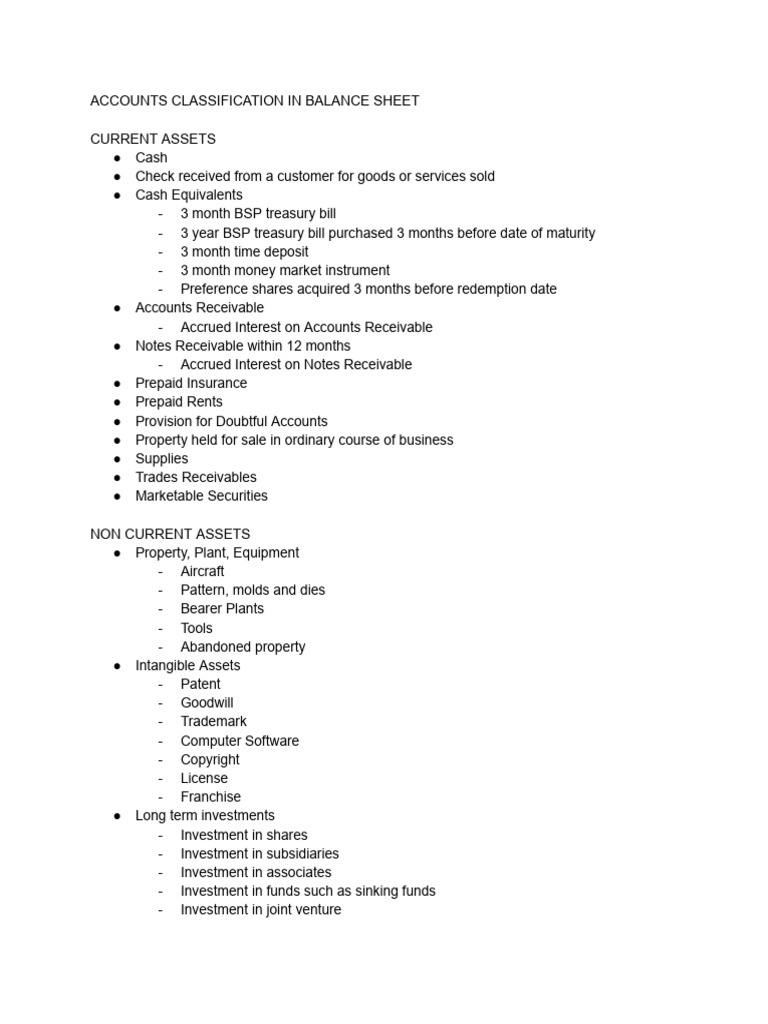Accounts Classification in Balance Sheet | PDF | Financial Services | Business