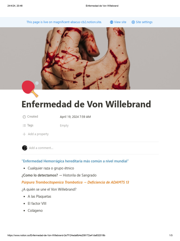 Enfermedad de Von Willebrand | PDF | Proteínas de la sangre | Vertebrados