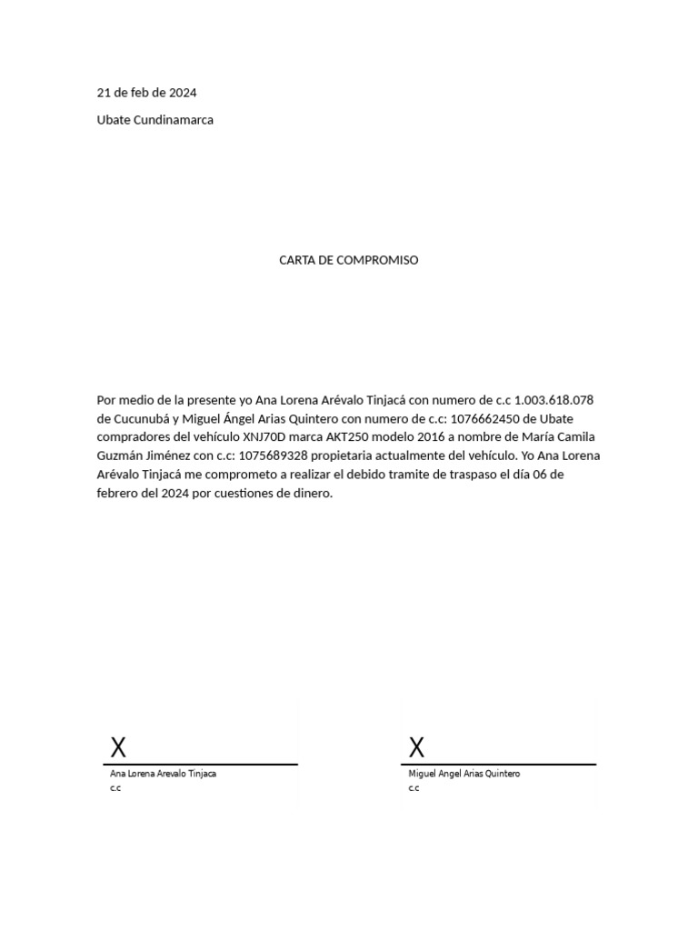 Compromiso Traspaso Vehículo AKT250 | PDF