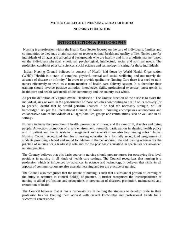 Assignment On Frame and Phylosophy of GNM 1ST Year | PDF | Nursing | Health Care