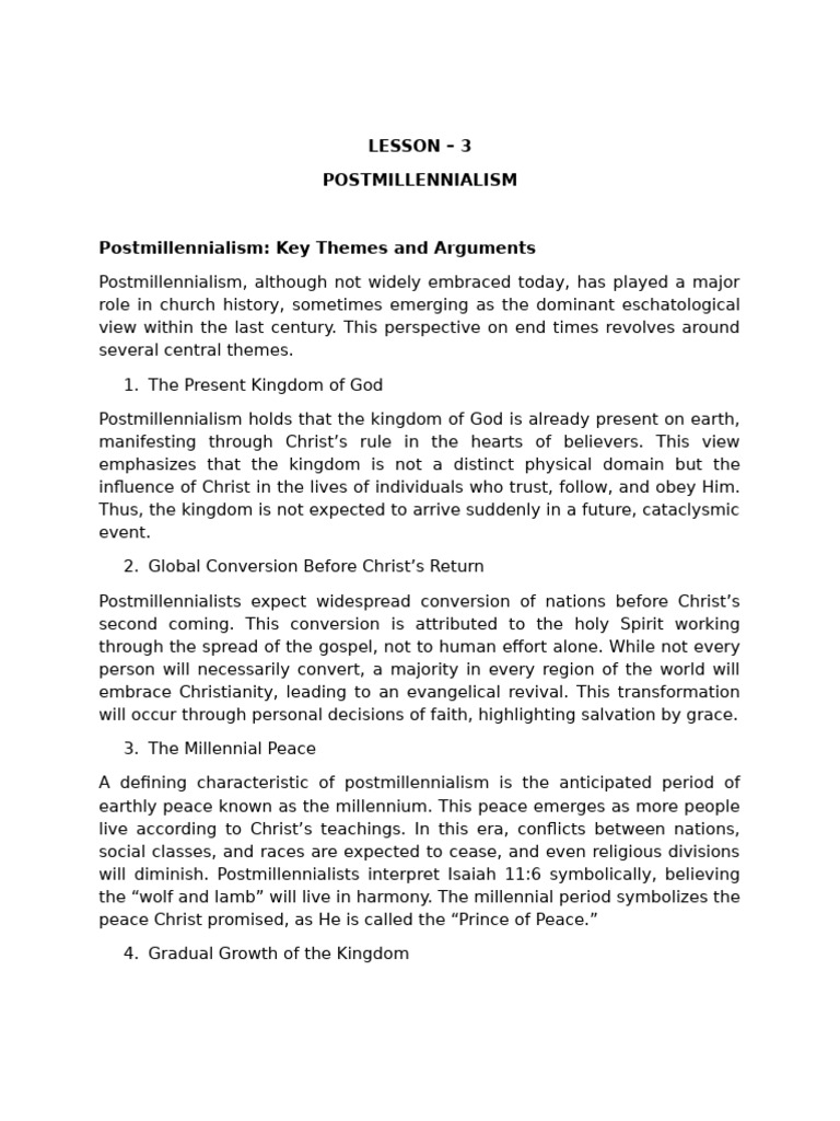 Postmillennialism | PDF | Millennialism | Jesus
