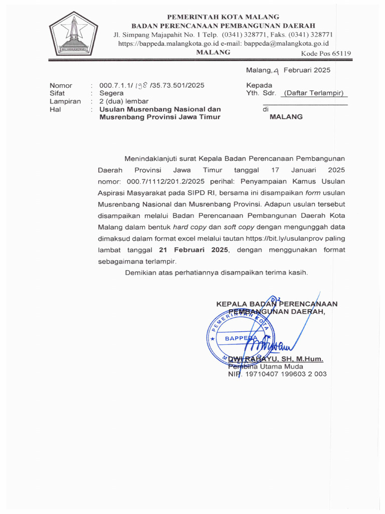 25 02 02 Permintaan Usulan Musrenbang Prov Dan Lampiran1 | PDF