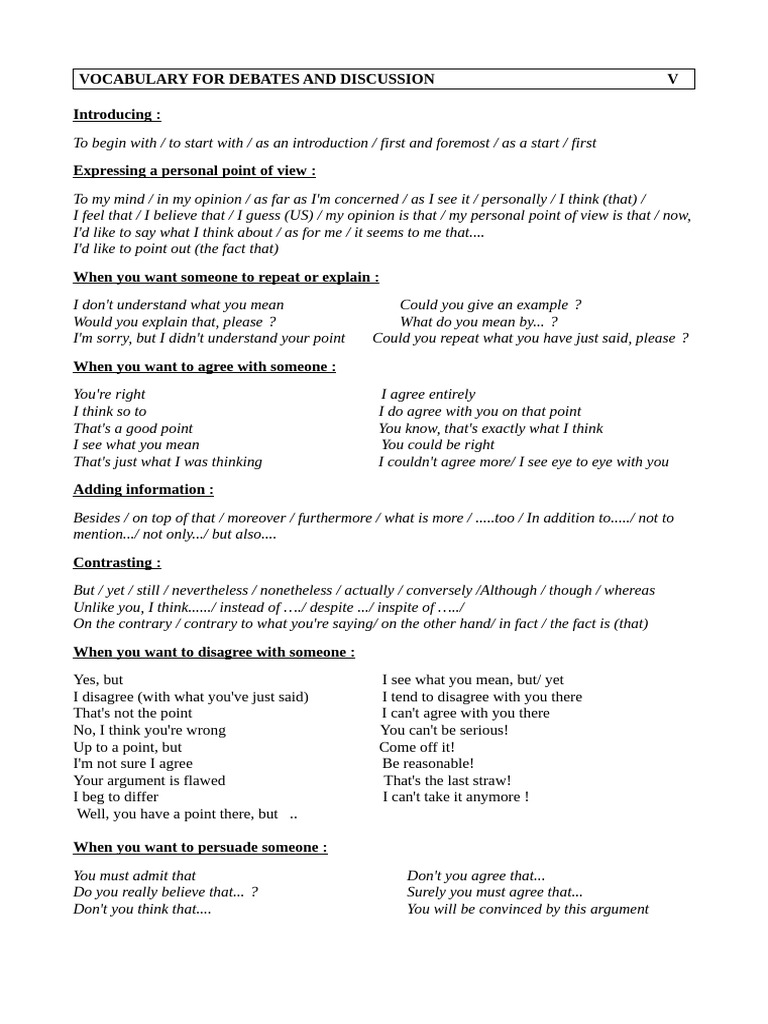 Debate Vocabulary and Expressions Guide | PDF | Epistemology