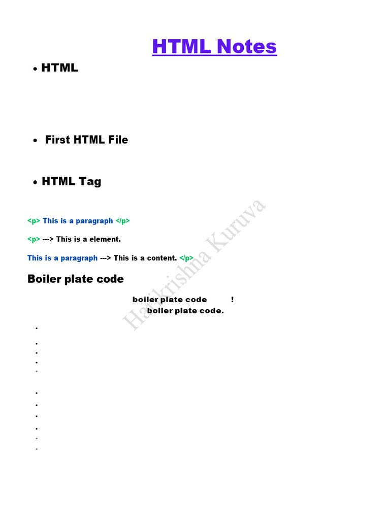 HTML Notes by Harikrishna Ji Ok Bhai | PDF | Html Element | Html