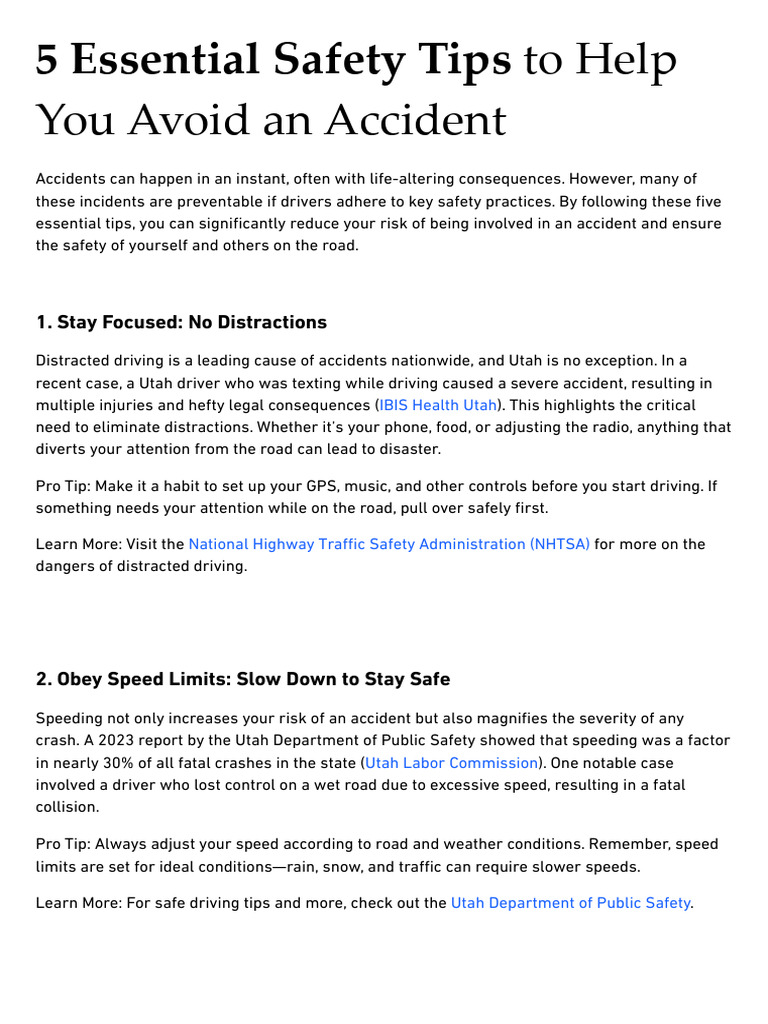 5 Essential Safety Tips To Help You Avoid An Accident | PDF | Traffic ...
