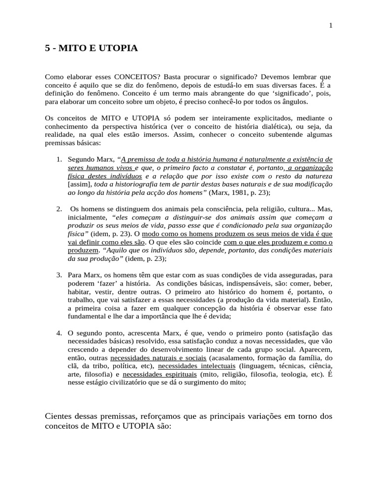 Conceitos de Mito e Utopia na História | PDF | Karl Marx | Utopia