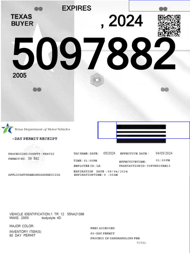 60-Day Vehicle Permit Receipt | PDF