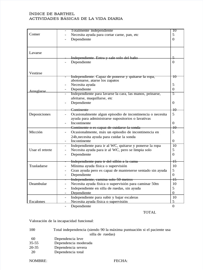 PDF Indice de Barthel Actividades Basicas de La Vida Diaria | PDF