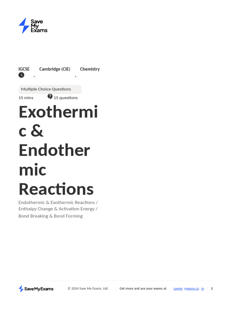 IGCSE Chemistry: Exothermic & Endothermic Reactions | PDF | Chemical ...