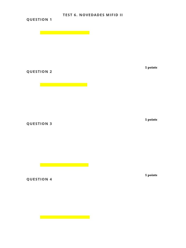TEST 6 NOVEDADES MIFID II_NBD | PDF | Inversiones | Bolsa de Valores