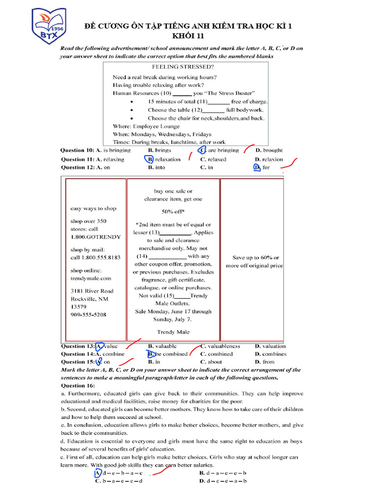 On Tap Tieng Anh HK1 | PDF
