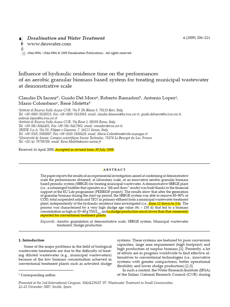 Influence of Hydraulic Residence Time On The Performance of SBBGR | PDF ...
