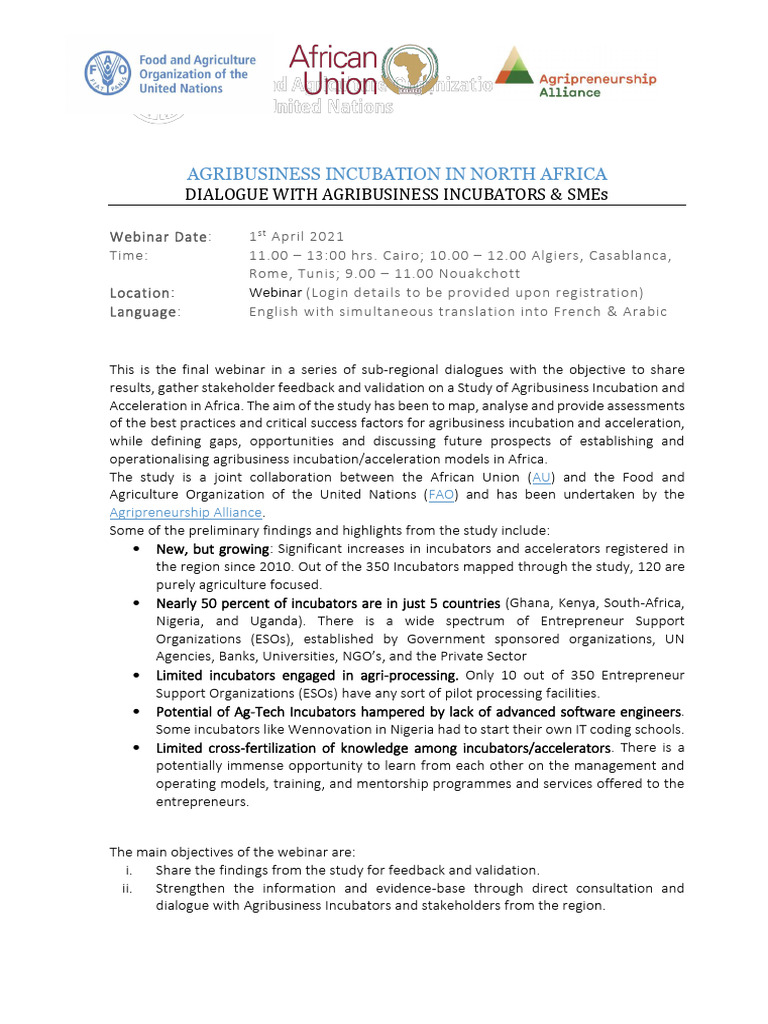 Agribusiness Incubation in North Africa Concept Note Rev 15-3-2021 | PDF