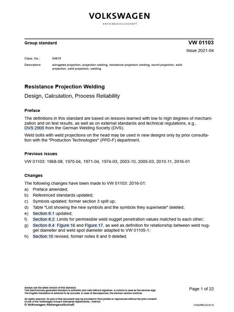 Norma Volkswagen-Vw 01103 | PDF | Welding | Construction