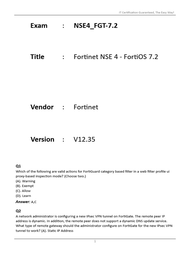 FortiGate NSE 4 ALI | PDF | Transport Layer Security | Firewall (Computing)