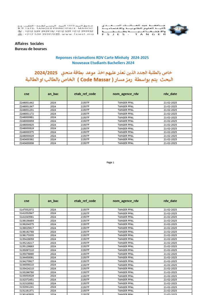 Bourses Étudiantes 2024-2025 TANGER | PDF