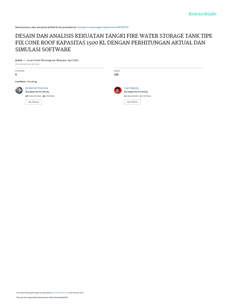 Desain Dan Analisis Kekuatan Tangki Fire Water Sto | PDF