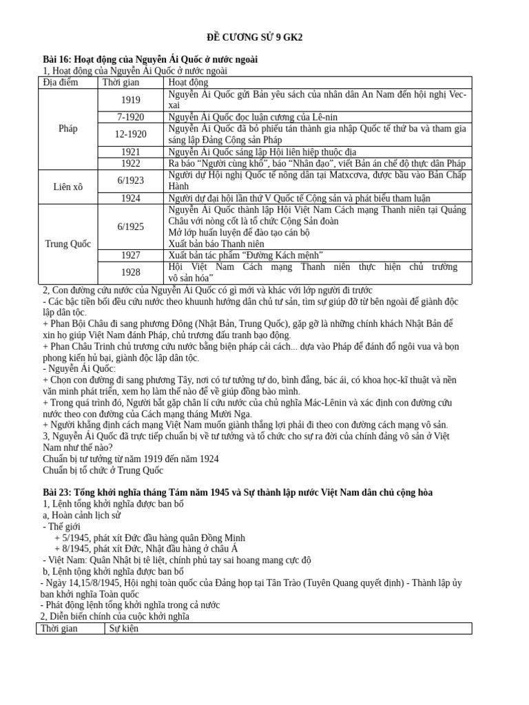 đề cương sử 9 gk2 1 | PDF