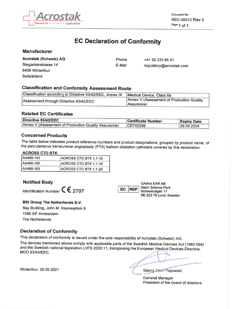 Acrostak - EC Declaration of Conformity - BTK | PDF