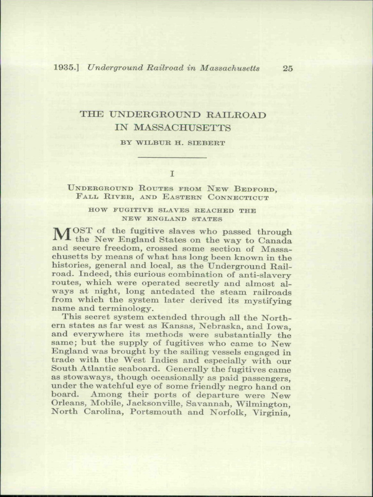 The Underground Railroad in Massachusetts: by Wilbur H. Siebert | PDF ...
