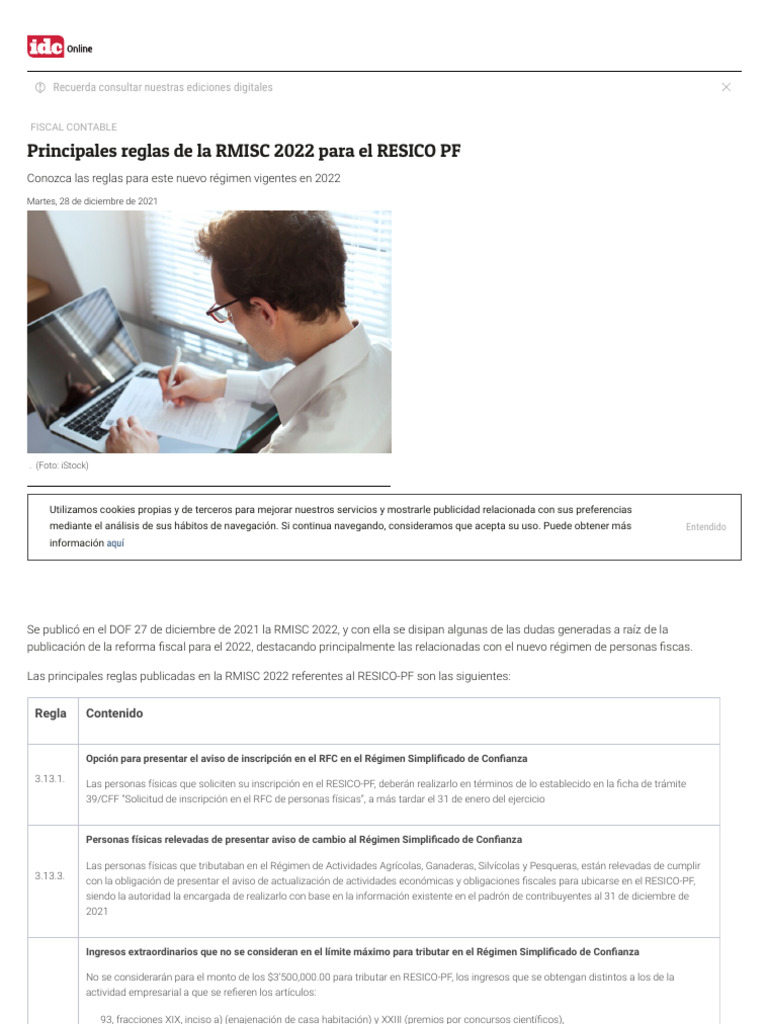 Principales Reglas de La RMISC 2022 para El RESICO PF - IDC | PDF ...