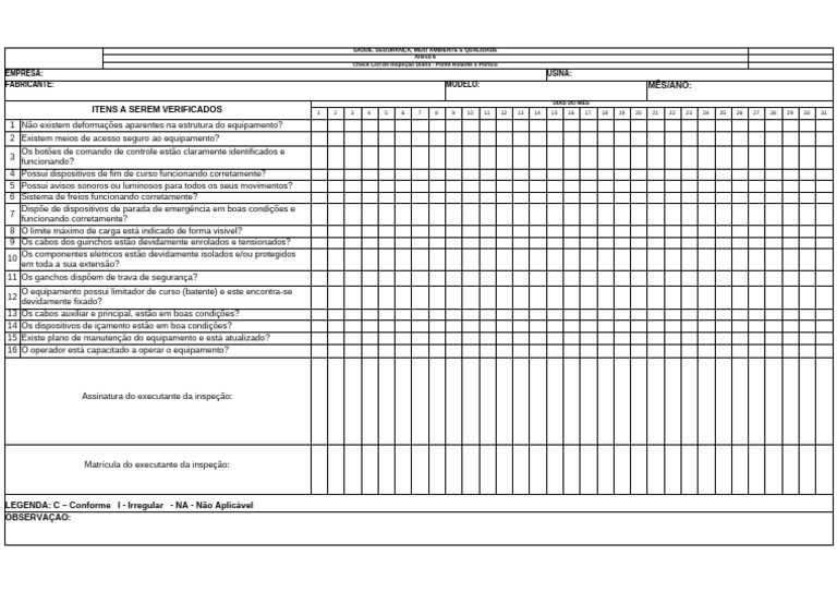 06_HSE_Check List - Ponte Rolante e Portico | PDF